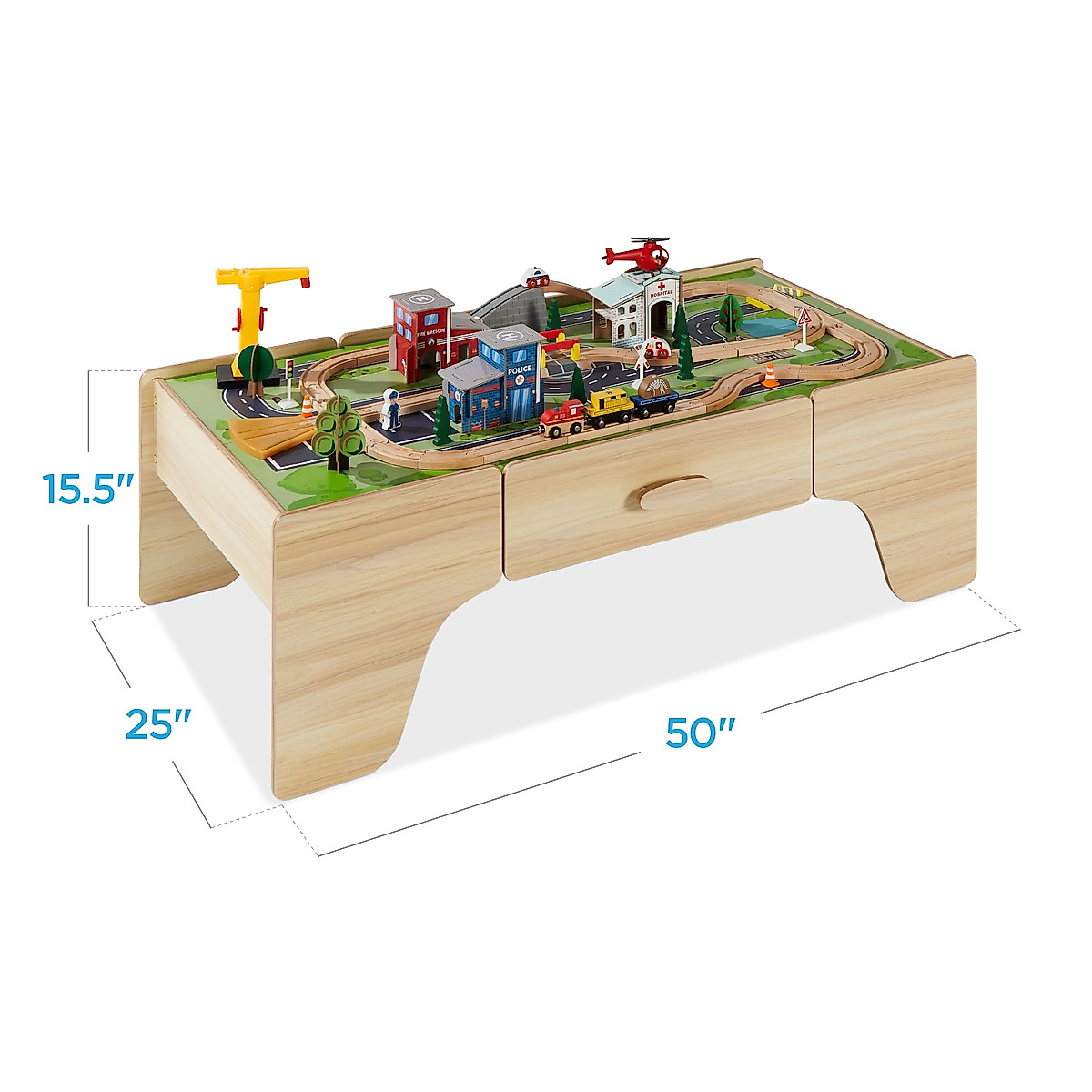Best Choice Products Large 50in 35-Piece Train Table, Multipurpose Wooden Toy Activity Playset for Children w/Tracks, Reversible Top - Natural