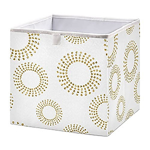Abstract Gold Circle Collapsible Fabric Storage Cubes Bins with Handles Square Closet Organizer Waterproof Lining for Nursery Drawer Shelves Cabinet 11.02x11.02x11.02 Inches