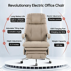 LEAGOO S001 Automatic Executive Home Office Chair Electric Big and Tall Ergonomic Reclining Office Chair with Foot Rest, High-Back PU Leather Computer Desk Chairs with Wheels Rolling Task Chair
