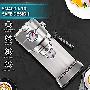 Gevi 20 Bar Compact Professional Espresso Coffee Machine with Milk Frother/Steam Wand for Espresso, Latte and Cappuccino, Stainless Steel, 35 Oz Removable Water Tank (Machine)