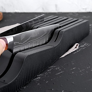 XYJ 2pc/set Drawer Kitchen Knife Block Plastic Knives Organizer Shelf Durable Chef's Knives Stand For Storing 7 Knives Portable Knife Holders(Knife not included) (Black)