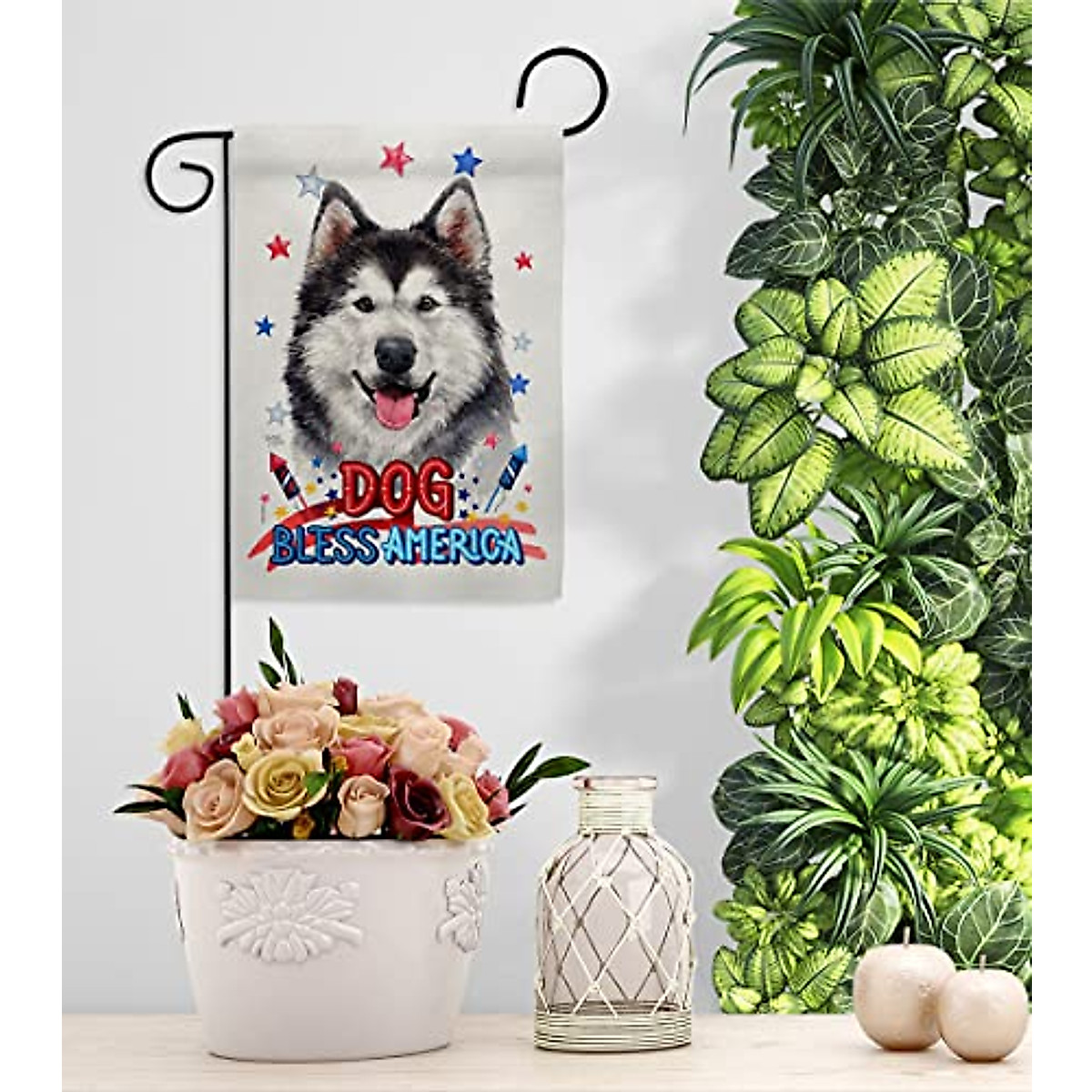 Breeze Decor Patriotic Siberian Husky Garden Flag Set Wood Dowel Dog Puppy Spoiled Paw Canine Fur Pet Nature Farm Animal Creature House Banner Small Yard Gift Double-Sided, Made in USA