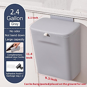 Cq acrylic 2.4 Gallon Kitchen Compost Bin for Counter Top or Under Sink,Hanging Kitchen Trash Can,Plastic Wall Mounted Garbage Can,Small Kitchen Waste Basket,Food Waste Bin for Countertop,Grey