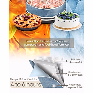 Nestamor Premium Insulated Round Casserole Carrier & Pie Carrier (12.5" x 6") with Heat-Resistant Mat – Collapsible Pie, Cake and Cheesecake Holder with Lid and Handle for transport [Denim Blue]