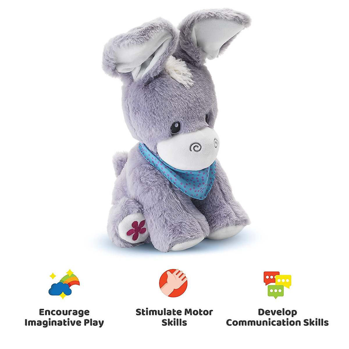 KiddoLab Peek-A-Boo Donkey: Soft Stuffed Animal Toy for Infants 6-18 Months with Moving Ears, Songs, Tunes & Lullabies