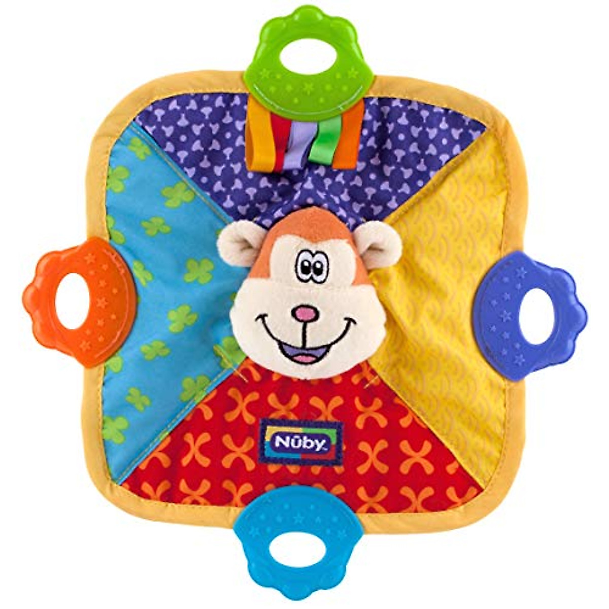 Nuby Teething Blankie Characters May Vary, Red/Yellow/Green/Orange/Blue, 1 Count
