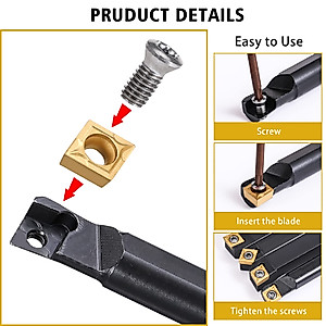 VerLich Metal Lathe Tools Boring Bar, Turning Tools Holder Set with 10pcs CCMT09T304 Carbide Inserts 4Pcs Wrenches (S12M SCLCR09/SCLCR1212H09/SCLCL1212H09/SCMCN1212H09)