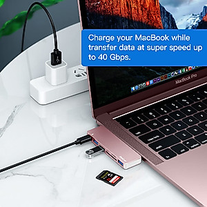 RayCue USB C Hub Adapter for MacBook Pro/Air M1 M2 M3 2023-2016, 6 in-1 USB-C Accessories Compatible with MacBook Pro 13″ and 15″ with 3 USB 3.0 Ports, TF/SD Card Reader, USB-C Power Delivery (Pink)