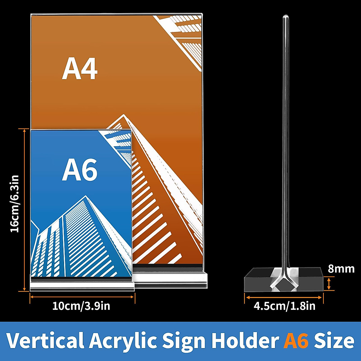 Acrylic Sign Holder 4x6 Inch, 3 Pack Sign Holders Vertical , Double Sided Display Clear TableTop Sign Holder, Acrylic Paper Holder for Wedding Reception, Party Decoration, Numbers Picture Frames