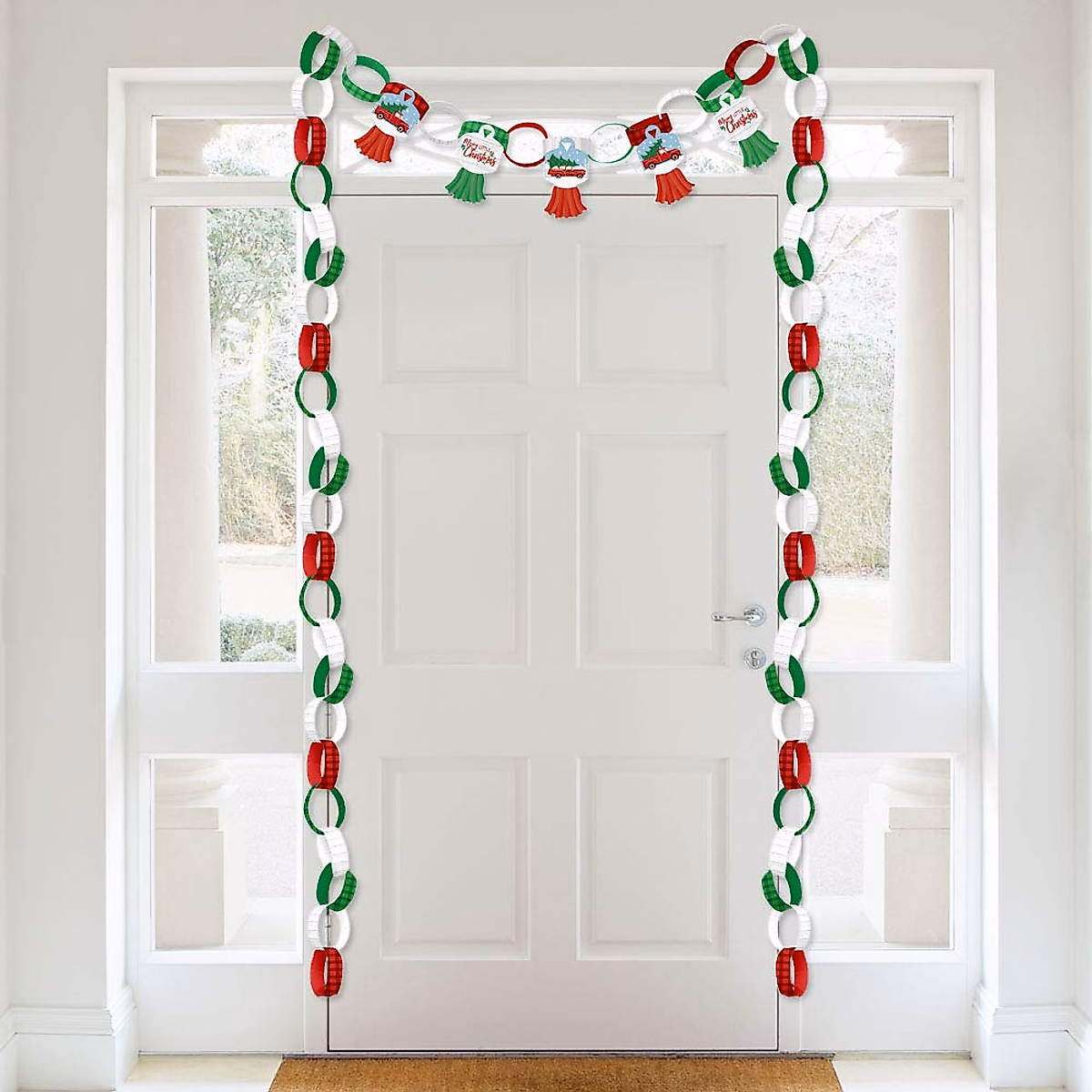 Big Dot of Happiness Merry Little Christmas Tree - 90 Chain Links and 30 Paper Tassels Decoration Kit - Red Truck and Car Christmas Party Paper Chains Garland - 21 feet