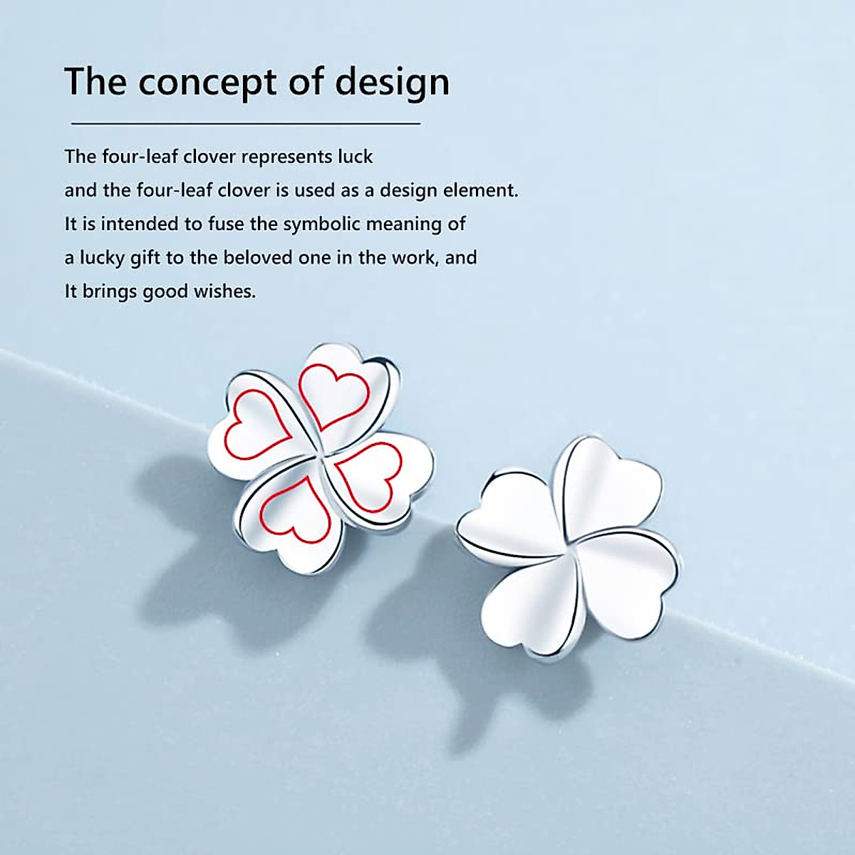 Four Leaf Clover Stud Earrings for Girls Delicate Petite Plant 999 Sterling Silver Jewelry Hand Polished Hypoallergenic Spiral Eardrop for suitable for Women daily wear (7.2mm)