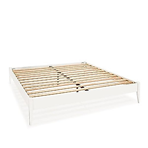 Bme Dinkee Signature Ivory White King Bed Frame Without Headboard - Modern & Minimalist Style with Acacia Wood - 12 Strong Wood Slat Support - Easy Assembly - No Box Spring Needed
