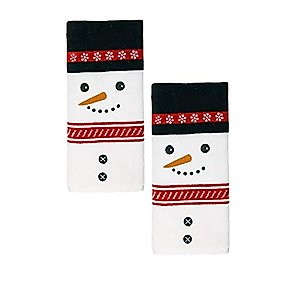 St. Nicholas Square Christmas Towels, White Bath Hand Towel Set of 2, Snowman Face Decorative Design 25 x 16 Inches for Bathroom Decorating for The Holidays