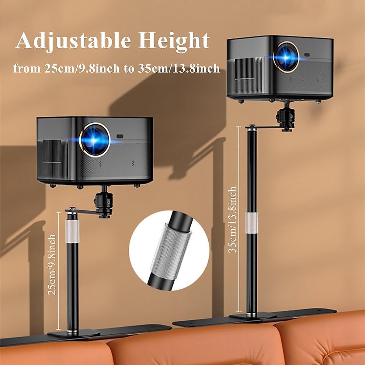 Plug-in Projector Stand Bedside Sofa Projector Mount Base Ballhead 360 Degree Adjustable Table Side Projector Bracket Holder for Nebula XGIMI VANKYO Jinhoo AuKing Epson and Most Video Projectors