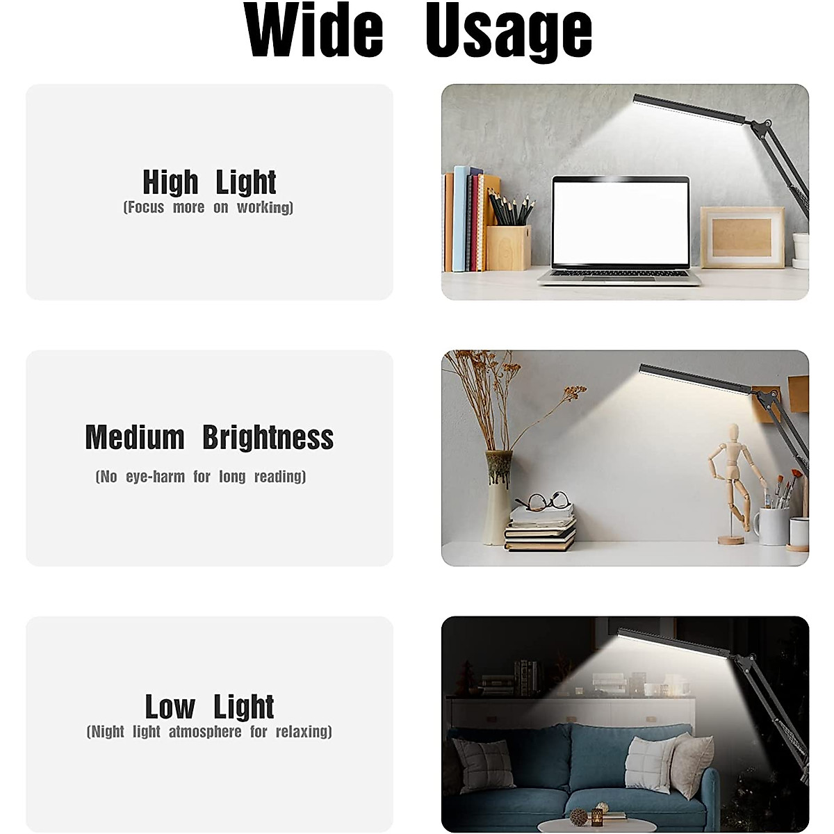 Qipima LED Desk Lamp, 2-in-1 Swing arm Desk Light with clampand Cellphone Holder, 3 Lighting 10 Brightness Eye-Caring Modes, Reading Desk Lamps for Home Office 360 Degree Spin