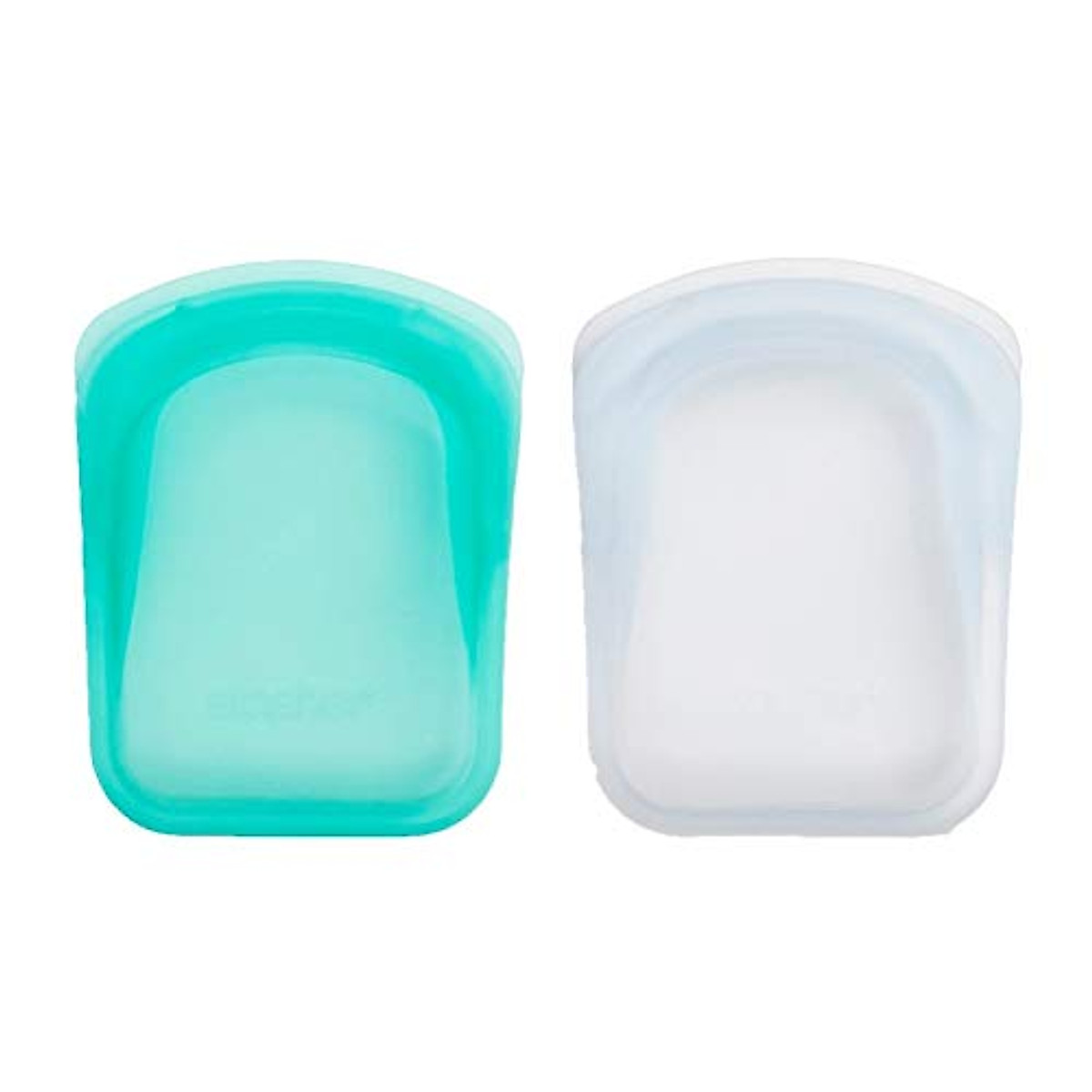 Stasher Re-Usable Food-Grade Platinum Silicone Pocket Bag for Eating from/Storing in/Organising/Travelling, 8.25 x 12.05 cm, Set of 2, Clear and Aqua