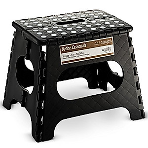 Folding Step Stool - 11" Hight - The Lightweight Step Stool is Sturdy Enough to Support Adults and Safe Enough for Kids. Opens Easy with One Flip. Great for Kitchen, Bathroom, Bedroom (Black)