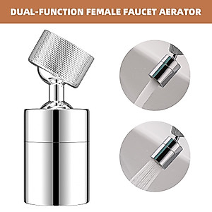 Hibbent Dual-function Female Faucet Aerator, 1.8 GPM Extra Big Angle Rotate Kitchen Sink Aerator Sprayer Head 360 Degree Swivel Kitchen Sink Sprayer Attachment-55/64 Inch-27UNS Female Thread-Chrome
