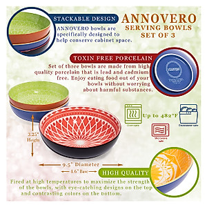 Annovero Cereal Bowls, Dessert Bowls, Serving Bowls, Pasta Bowls. Cute and Colorful Porcelain Dishes for Kitchen, Microwave and Oven Safe. Bundle