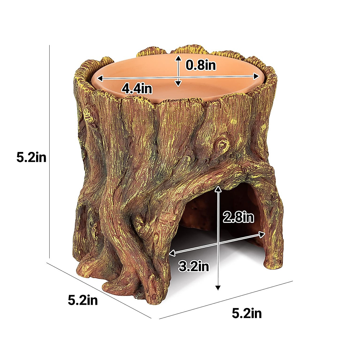 REPTIZOO Reptile Hide Cave Resin Moisture Keeping Reptile Cave with Clay Water Basin Humidifying Help Shedding for Reptile Amphibians Leopard Gecko