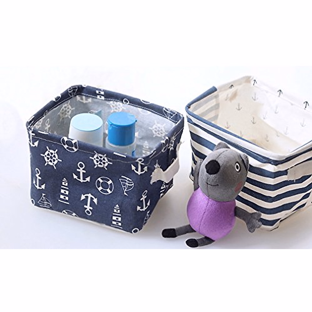 Lannu Nautical Fabric Storage Baskets Bins Cloth Collapsible Organizers Box Beach Anchor Nursery Toys Basket Shelves & Desks Pack 3