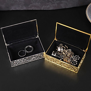 Hsiwto Small Rectangle Vintage Metal Jewelry Box Trinket Gift Chest Ring Case for Girls Ladies Women, Silver