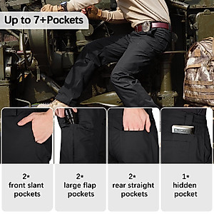 FREE SOLDIER Men's Water Resistant Pants Relaxed Fit Tactical Combat Army Cargo Work Pants with Multi Pocket (Classic Black 36W x 32L)