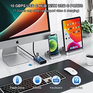 Minisopuru Powered USB C Hub, USB C Splitter 4 Ports with 10Gbps Data & 20W Charging,USB C to USB C Hub Multiport Adapter for MacBook Pro/Air, iMac, iPad, Phone, Surface,Dell, etc.(Not Support Video)
