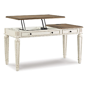 Signature Design by Ashley Realyn French Country 60" Home Office Lift Top Desk with USB Charging, Chipped White