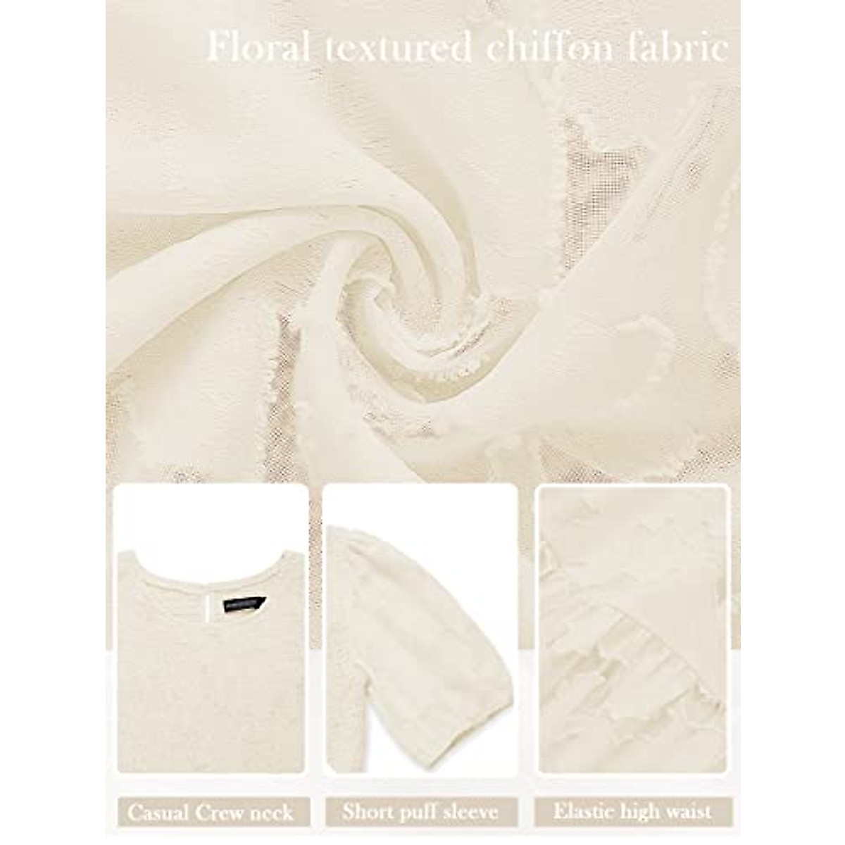 MEROKEETY Women's 2025 Casual Short Sleeve Smocked Dress Round Neck High Waist Ruffle Party Dresses,Beige,XXL