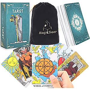 MagicSeer Original Tarot Cards,78 Durable Large Tarot Card Decks for Beginners and Expert,Tarot Cards Set with Velvet Tarot Card Bag Pouch for Gifts,Fortune Telling Cards Game