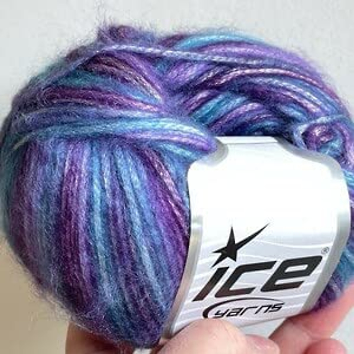 Ice Yarns Picasso 3 Pack - Blues, Lilac, Grape, Purple Yarn Fuzzy with Subtle Sheen Worsted Weight, 3x125 Yards (3x115meters) 3x1.76 Ounces (3x50 Grams)