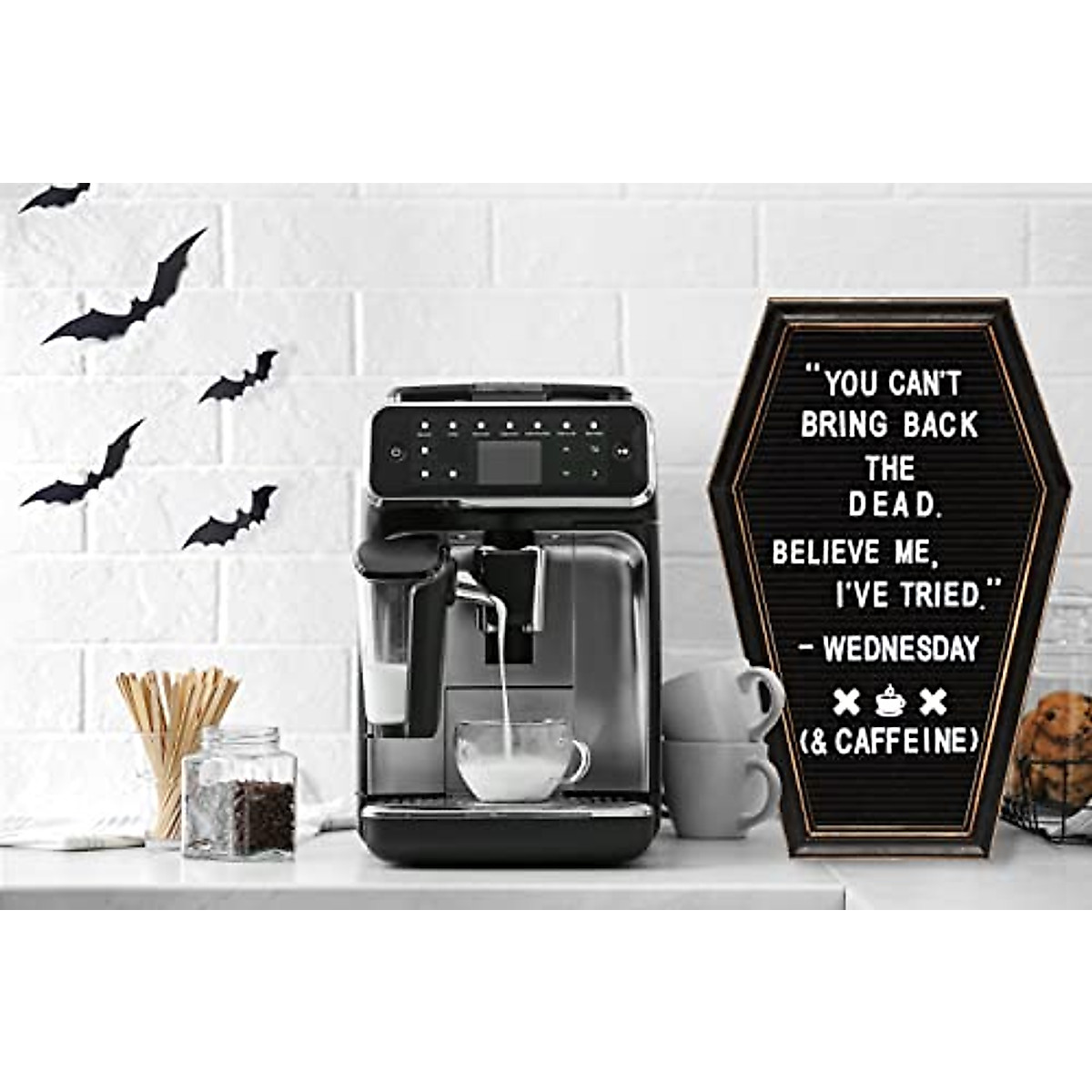 Coffin Black Felt Letter Board Gothic Room Home Wall Decor - Halloween Goth Coffin Shelf Decor Spooky Aesthetic Message Board Sign (Large Black Single)