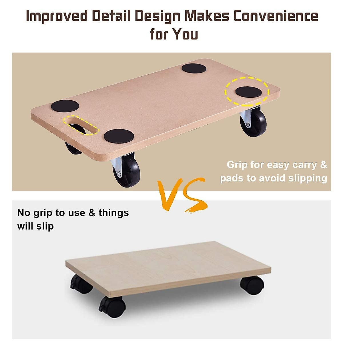 Goplus Furniture Moving Dolly, Heavy Duty Wood Rolling Mover with Wheels for Piano Couch Fridge Heavy Items, Securely Holds 500 Lbs (23" x11.5" Platform)