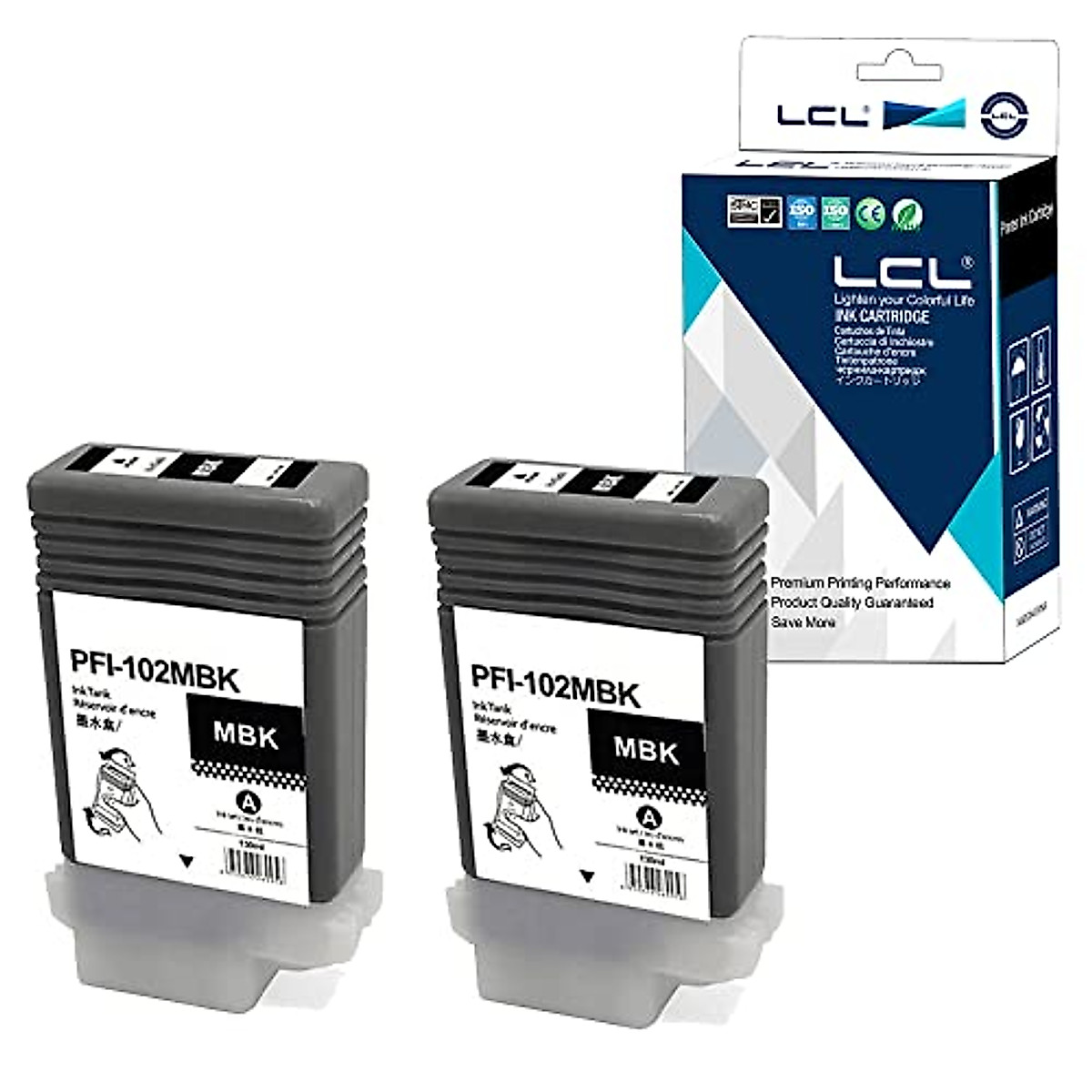 LCL Compatible Ink Cartridge Replacement for Canon PFI102 PFI-102 PFI102MBK PFI-102MBK 0894B001 IPF500 IPF510 IPF600 IPF605 IPF605plus IPF610 IPF610plus IPF650 IPF700 IPF710 IPF655(2-Pack MBK)