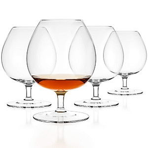 Luxbe - Brandy & Cognac Crystal Glasses Snifter, Set of 4 - Large Handcrafted - 100% Lead-Free Crystal Glass - Great for Spirits Drinks - Bourbon - Wine - 25.5-ounce
