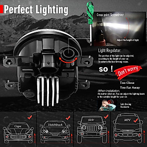 Updated LED Lens Fog Light Replacement for Ford 13-16 Fusion, 11-15 Explorer, 08-14 Focus, 15-17 Mustang, 19-21 Ranger, 11-19 Transit Connect, 14-18 Fiesta, Front Bumper Driving Fog Lamp
