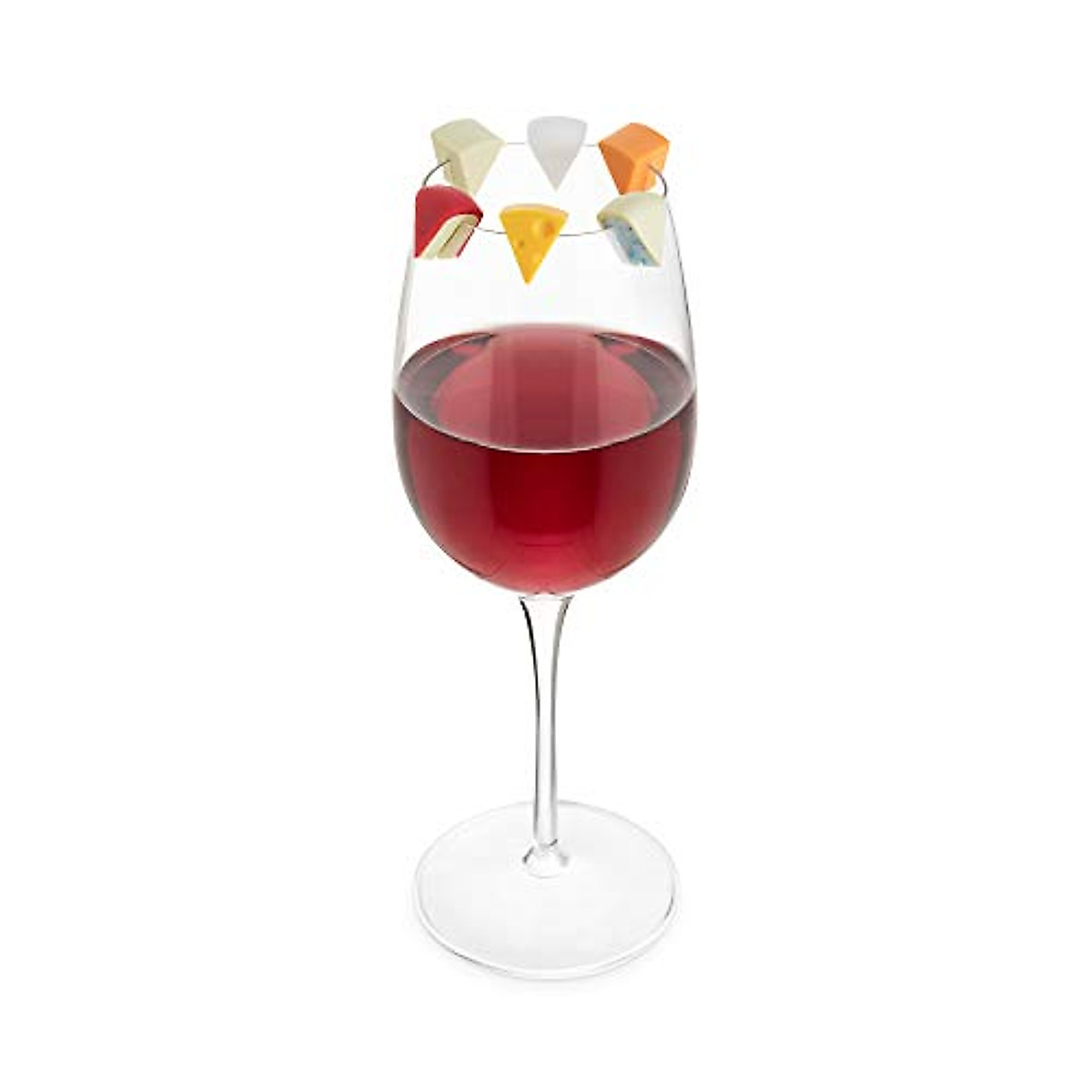 True Zoo Cheese Wine Glass Markers and Drink Glass Charms - Wine Accessories - Multi Color Wine Charm Sets of 6