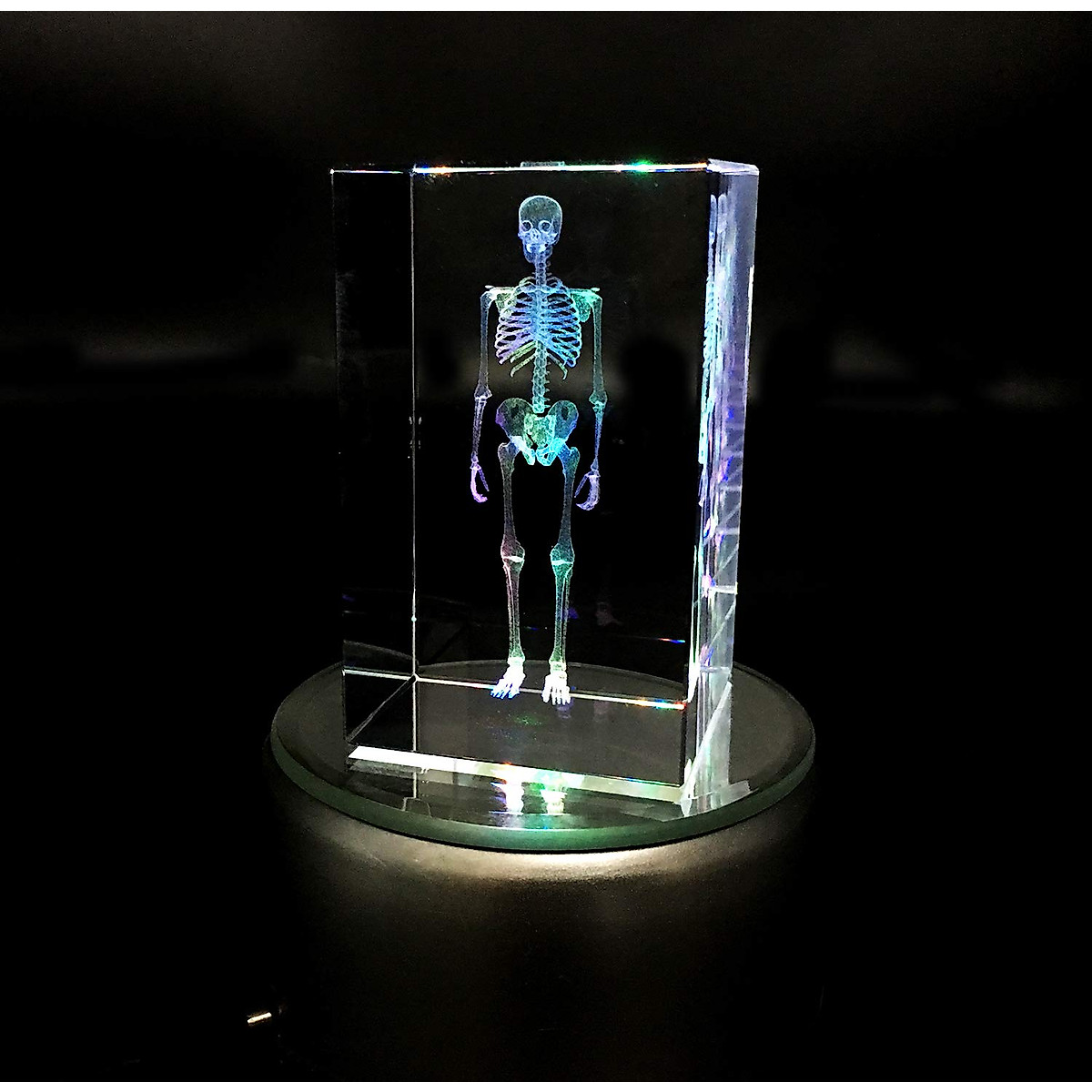 3D Human Skeleton Anatomical Model Paperweight(Laser Etched) in Crystal Glass Cube Science Anatomy Gift (No Included LED Base)(3.1x2x2 inch)