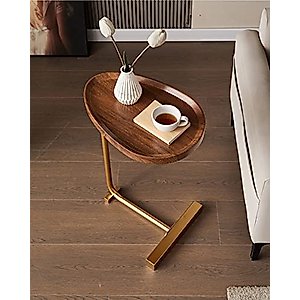 WANLIAN Small Side Table,23inch C Shaped End Table for Sofa and Bed, TV Tray Table with Metal Frame for Couch, Living Room, Bedroom (Brown+Gold)