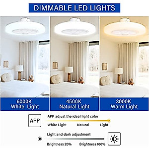 TCFUNDY Ceiling Fan with Light and Bluetooth Speaker, 22" Enclosed Low Profile Ceiling Fans Lights, Dimmable LED Lighting, 6 Wind Speeds Reversible Blades, App & Remote Control, Semi Flush Mount Fan