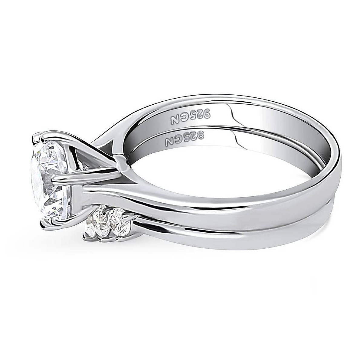 BERRICLE Sterling Silver 5-Stone Wedding Engagement Rings Cubic Zirconia CZ Solitaire Ring Set for Women, Rhodium Plated Size 5