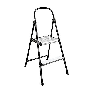 COSCO 2-Step Aluminum Folding Step Stool with Rubber Hand Grip, Black