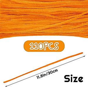 110 Pieces Orange Christmas Pipe Cleaners, Craft Pipe Cleaners, Pipe Cleaners Chenille Stem, Orange Pipe Cleaners Bulk, Art Pipe Cleaners for Creative Home Decoration Supplies Arts and Crafts Project