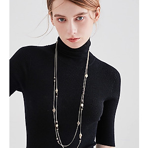 BULINLIN Layered Silver Long Necklace for Women Turquoise Stone Beaded Strand Sweater Chain Necklaces Fashion Costume Jewelry Gifts for Mom(Black)