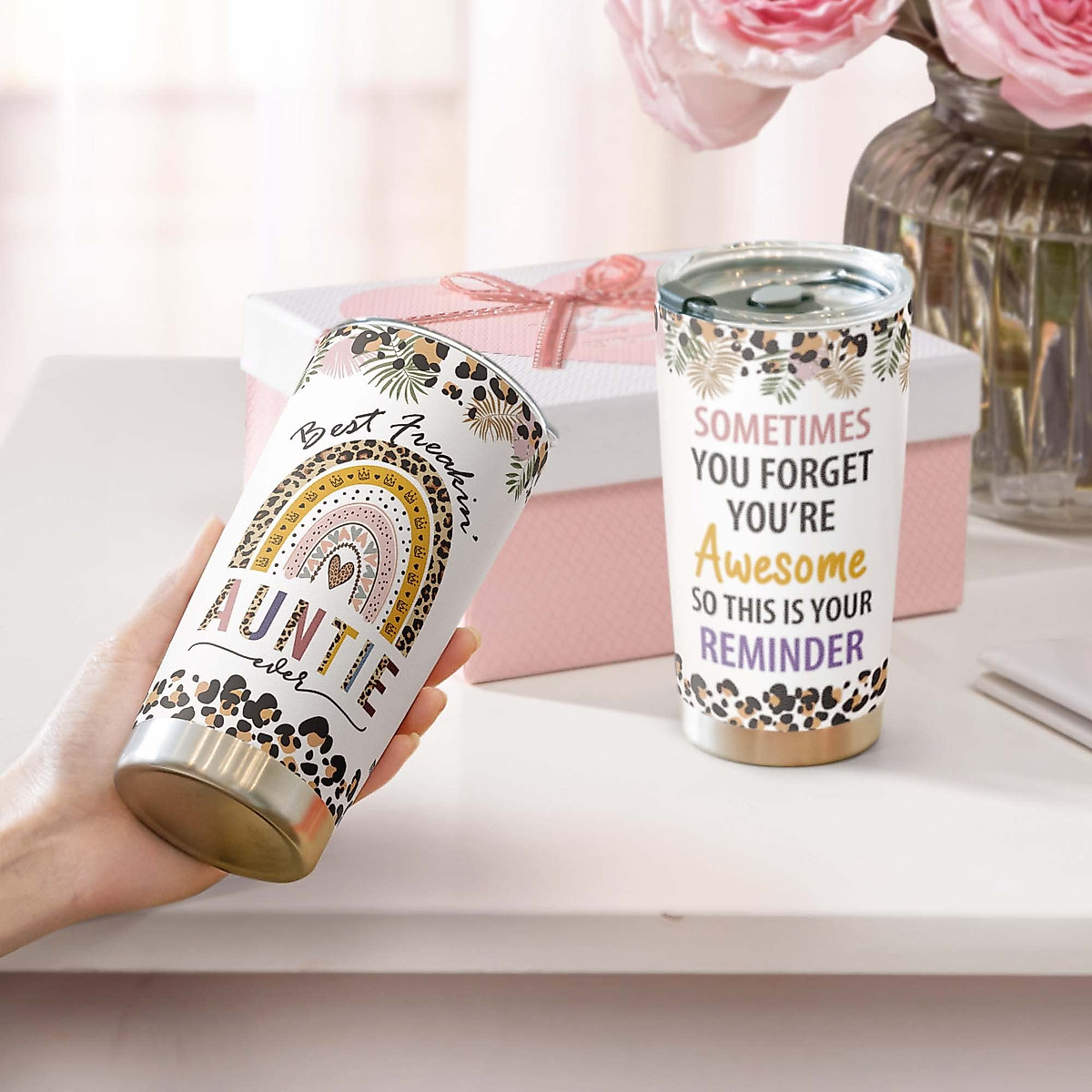 Macorner Aunt Gifts Tumbler - Stainless Steel Tumbler 20oz - Best Auntie Ever Gifts for Women - Birthday Christmas Gift Ideas for Aunt from Niece or Nephew - New Aunt - Aunt Birthday - Aunt To Be