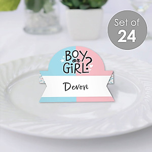 Big Dot of Happiness Baby Gender Reveal - Team Boy or Girl Party Tent Buffet Card - Table Setting Name Place Cards - Set of 24