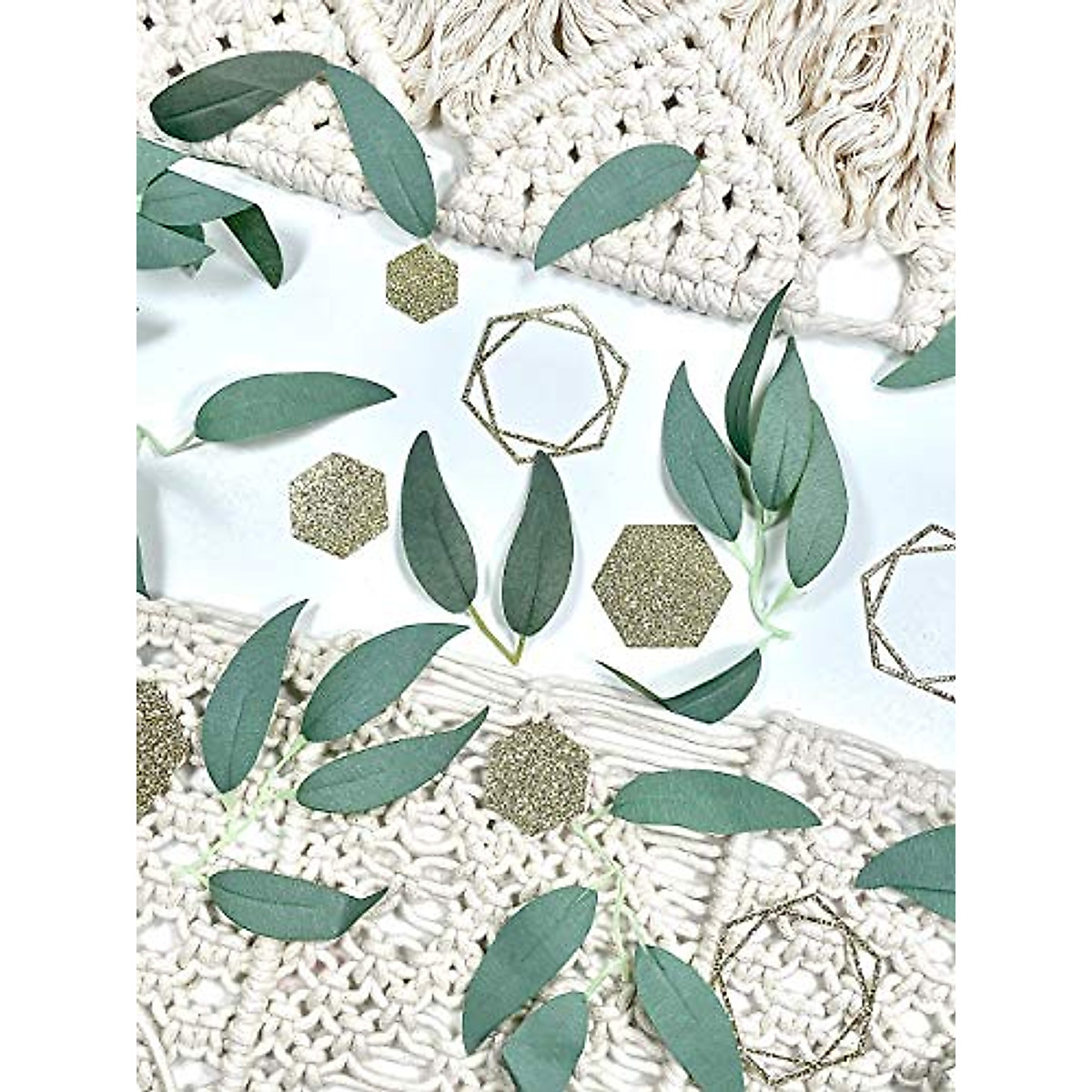 Greenery Baby Shower Decorations, Bridal Shower Table Decorations, Hexagon Confetti, Artificial Eucalyptus Leaves with Willow Leaves Confetti, Handmade