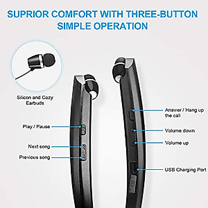 CHENG FEI KE Bluetooth Headphones,Retractable Wireless Earbuds Neckband Headset Sports Noise Cancelling Stereo Earphones with Mic 24 Hrs Playtime Call Vibrate Alert (Black)