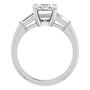 Moissanite Handmade Engagement Ring 2 CT Emerald Cut Moissanite Solitaire Diamond Wedding Ring Set for Women Propose Gifts VVS Colorless (14K Solid White Gold)